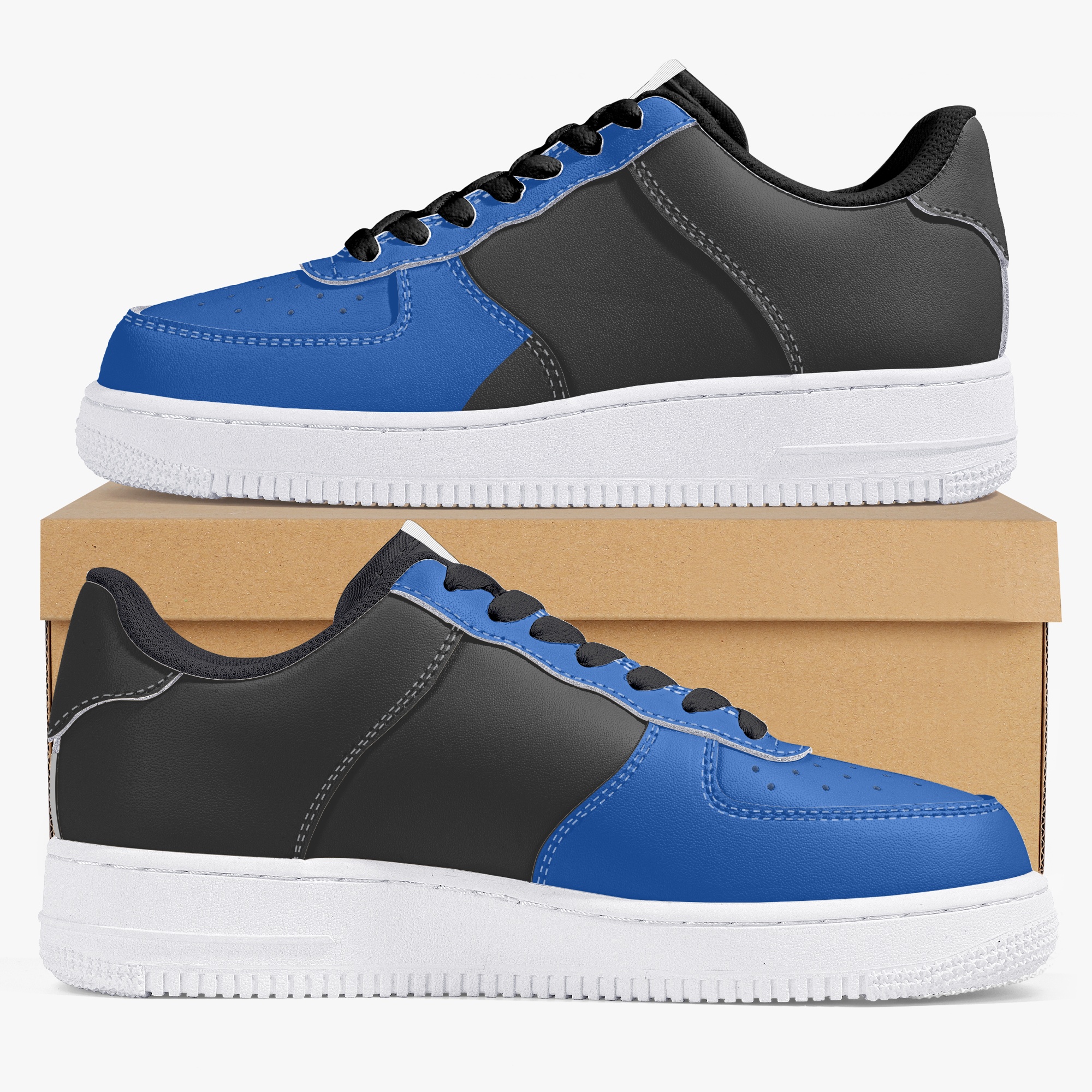 324. Black Low-Top Leather Sports Sneakers(Shoe Tongue Design ...