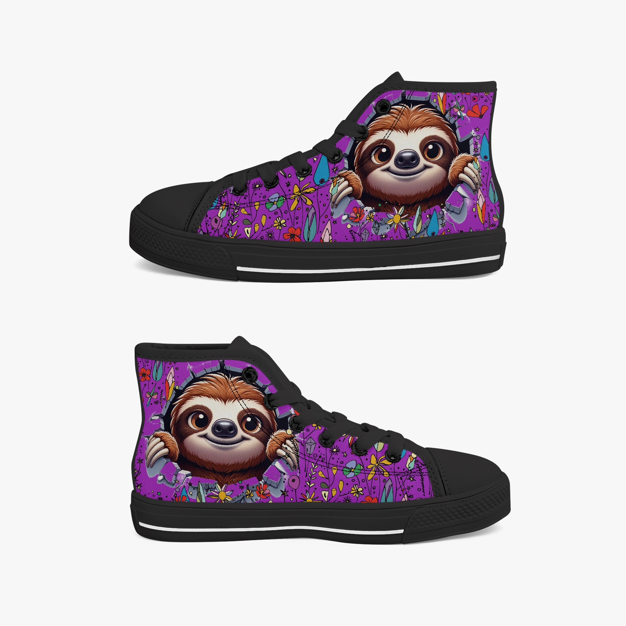 Kid's High-top Canvas Shoes-black Girls' High-top Cartoon Sloth ...