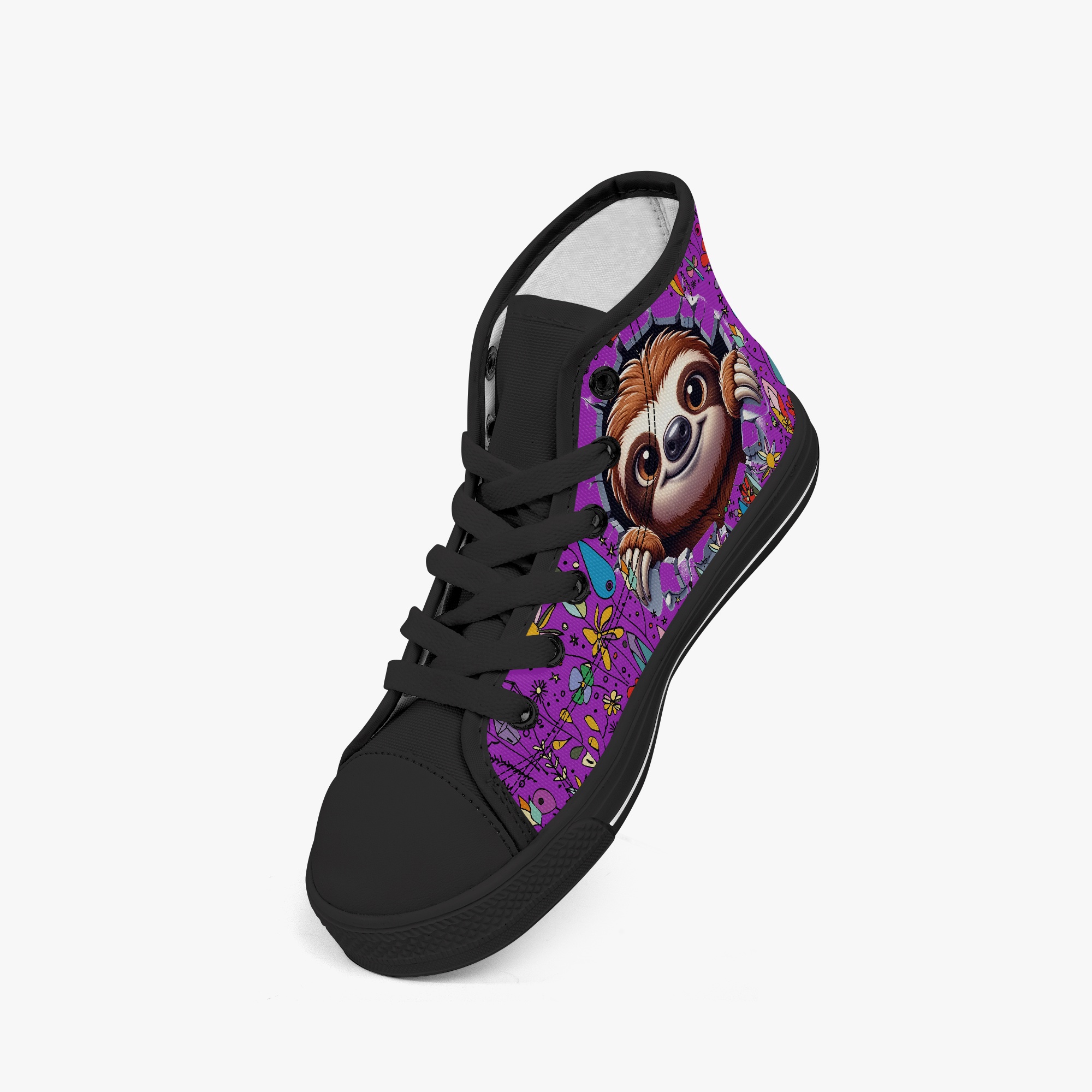 Kid's High-top Canvas Shoes-black Girls' High-top Cartoon Sloth ...